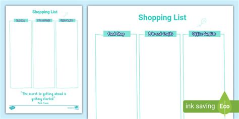 Shopping List Teacher Made Twinkl