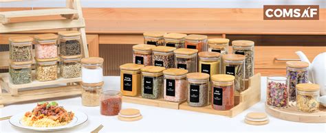 Comsaf 12pcs Glass Spice Jars With Bamboo Lid 8oz Airtight