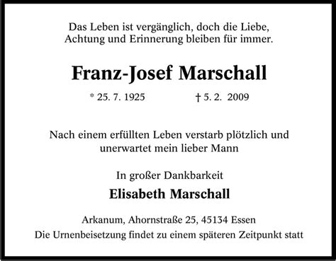 Traueranzeigen Von Franz Josef Marschall Trauer In Nrw De