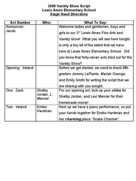 2006 Variety Show Script Master Pdf Entertainment Leisure