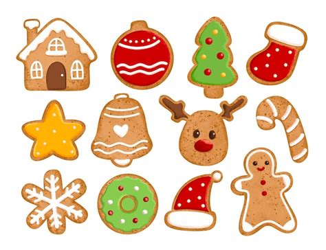 Conjunto de ilustração em aquarela de biscoitos de Natal Vetor Premium