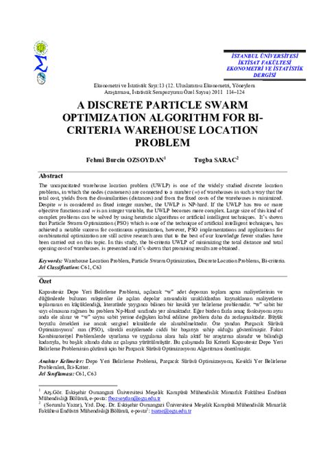 Pdf A Discrete Particle Swarm Optimization Algorithm For Bi Criteria Warehouse Location Problem