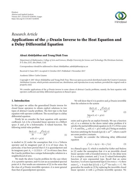Pdf Applications Of The G Drazin Inverse To The Heat Equation And A