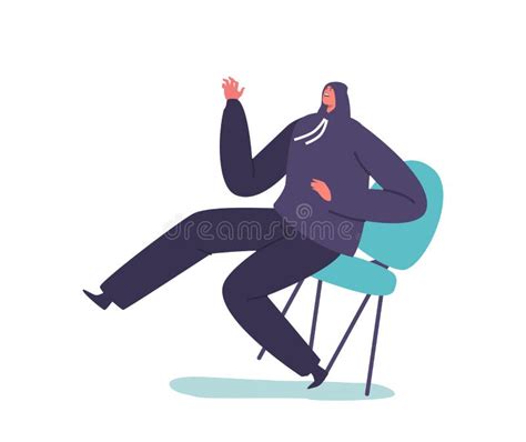 Hacker Anonymous Person In Hood Sitting On Chair Isolated On White