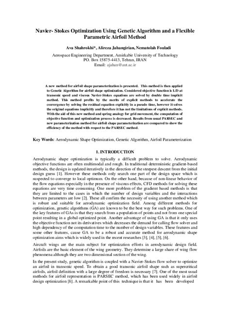 Pdf Navier Stokes Optimization Using Genetic Algorithm And A Flexible Parametric Airfoil Method