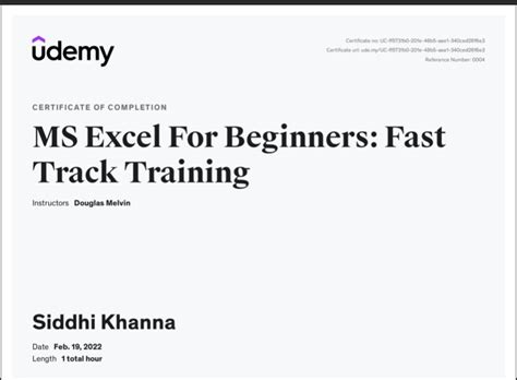 Beginners Excel Udemy Siddhi Khanna