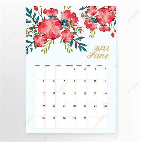 2022년 달력 6월 컬러 꽃 템플릿 2022 일러스트 달 일러스트 봄 일러스트 설날 일러스트 템플릿 Psd 다운로드 디자인