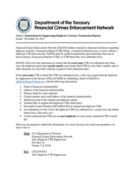 Instructions For Suppressing Duplicate Ctrs Revised Pdf Financial