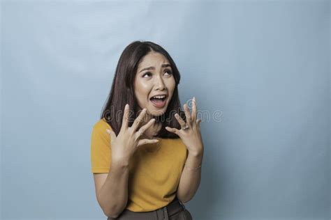 The Sad Crying Asian Girl Wiped Her Tears White Background Stock Image