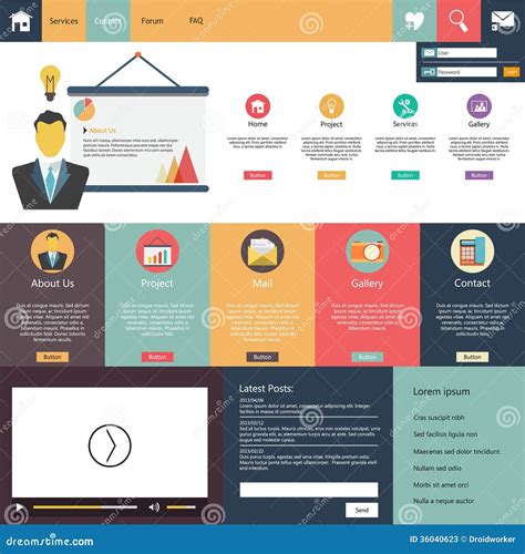 flat web design elements buttons icons website template stock vector