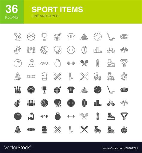 Sport Items Line Web Glyph Icons Royalty Free Vector Image