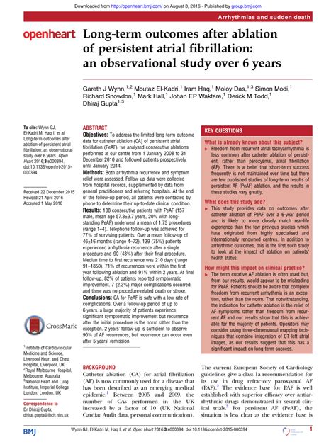 Pdf Long Term Outcomes After Ablation Of Persistent Atrial Fibrillation An Observational