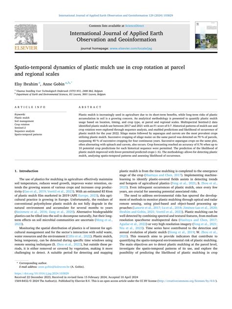 Pdf Spatio Temporal Dynamics Of Plastic Mulch Use In Crop Rotation At Parcel And Regional Scales