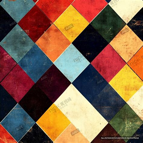 Ai创作图彩色 菱形 拼接 复古 图案 几何 色块 纹理 背景 装饰 艺术 设计 风格 色彩 元素 昵图网