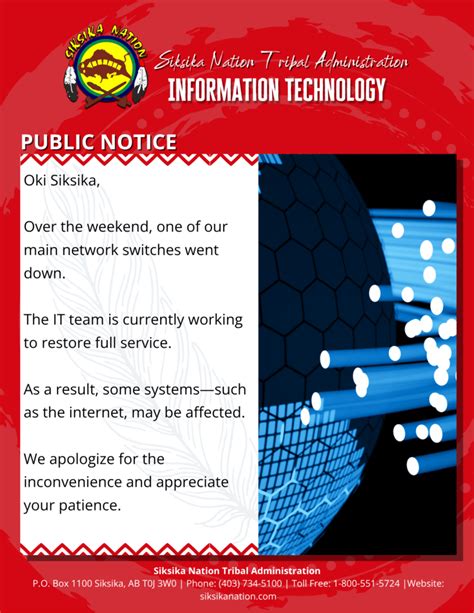 Service Interruption Notice Siksika Nation