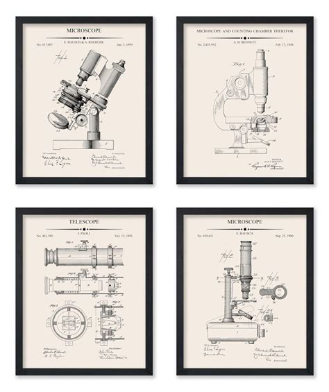 Poster Master 4 Piece Laboratory Blueprint Poster Microscope Patent