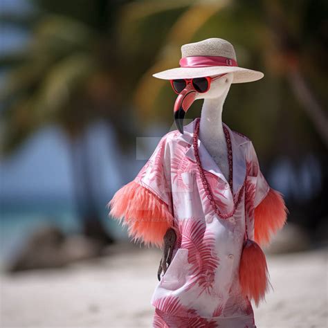 Flamingo In Fashionable Outfit Caribbean Seashore By Coolarts223 On