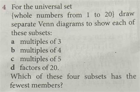 Solved 4 For The Universal Set Whole Numbers From 1 To 20 Draw