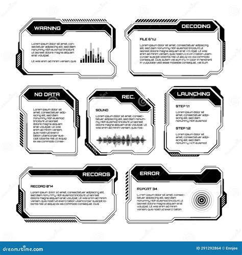 Black Futuristic Hud Ui Elements Sci Fi User Interface Text Boxes Callouts Stock Vector
