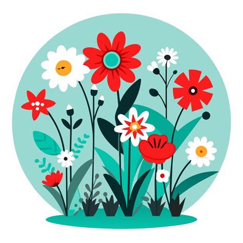 Premium Vector Wild Flowers In The Grass Vector Illustration