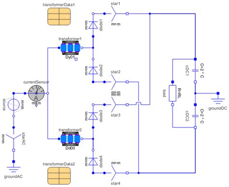 Modelica Electricalmachinesexamplestransformersrectifier12pulse System Modeler Documentation