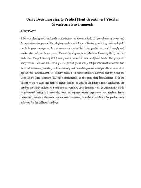 Using Deep Learning To Predict Plant Growth And Yield In Greenhouse