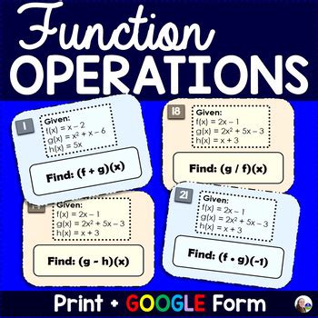 Function Operations Algebra Task Cards Activity Print And Digital