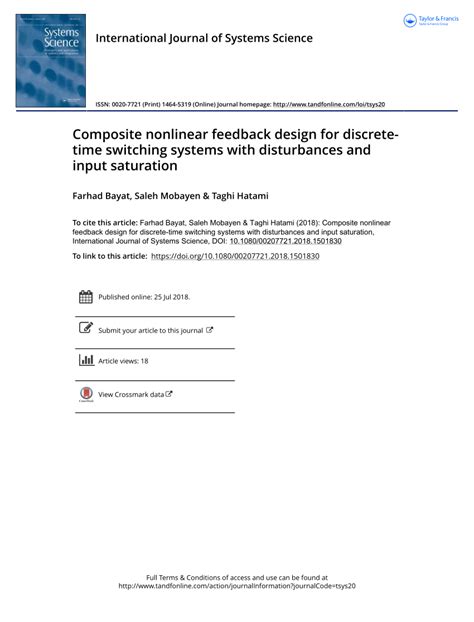 Pdf Composite Nonlinear Feedback Design For Discrete Time Switching Systems With Disturbances