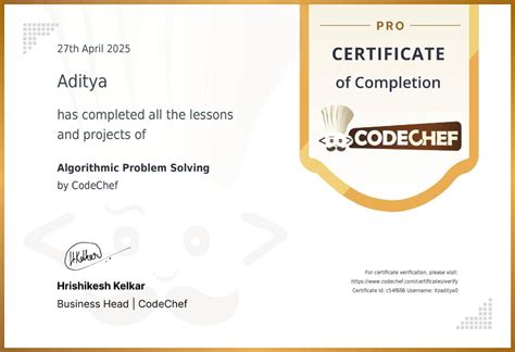 Codechef Certificate Aditya Aditya Mourya