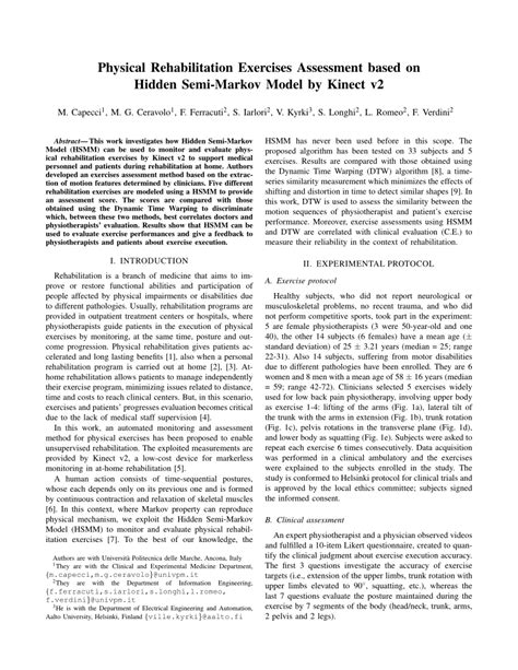Pdf Physical Rehabilitation Exercises Assessment Based On Hidden Semi Markov Model By Kinect V2