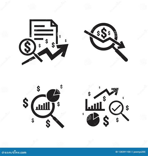 Business Analysis Icon Symbol With Magnifying Glass Dollar Increase