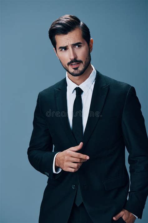 Man With Beard Brunette Business Suit Jacket White Shirt And Tie Poses