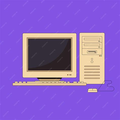 Premium Vector Retro Computer Old Pc With Monitor Keyboard And Mouse In Flat Style Nostalgia