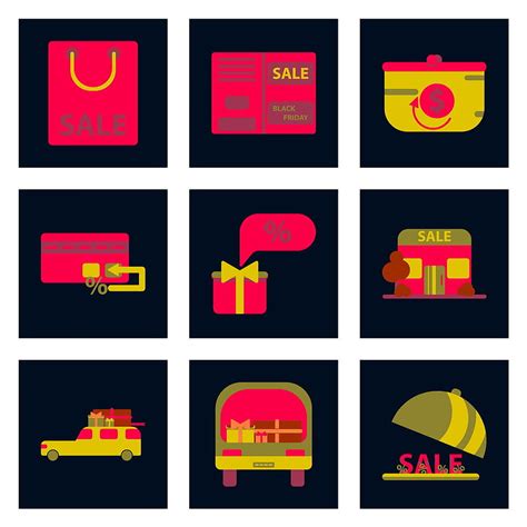 선물 및 할인 벡터의 집합의 평면 조립 아이콘 Eps Ai Uidownload