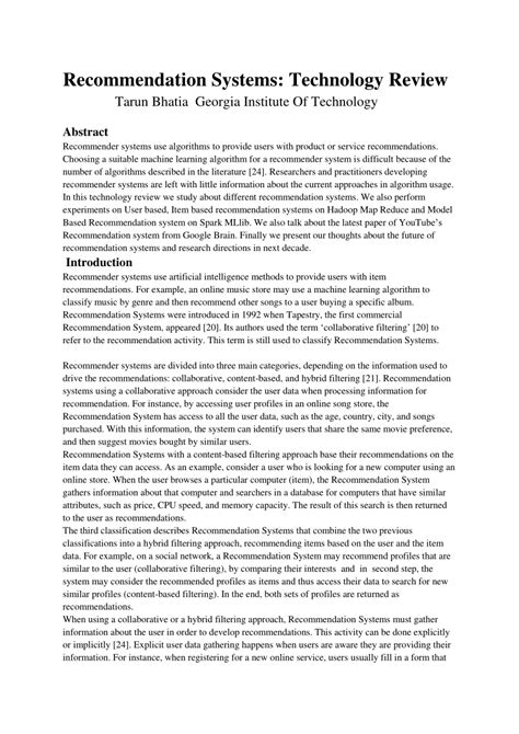PDF Recommendation Systems Technology Review