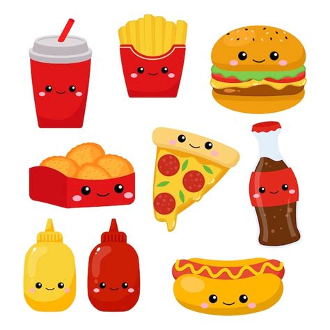Premium Vector Set Of Cute Fast Food And Drink Concept