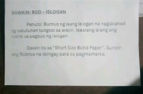 GAWAIN BUO ISLOGAN Panuto Bumuo ng isang | StudyX