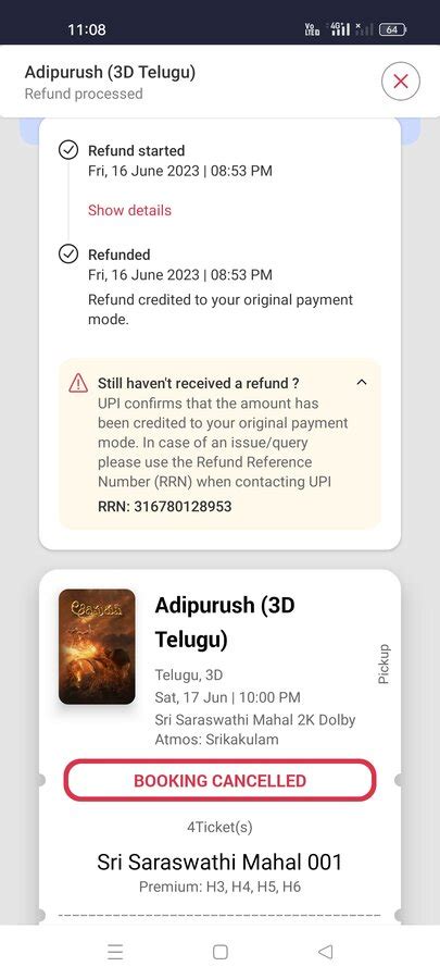 bookmyshow — not received cancellation money