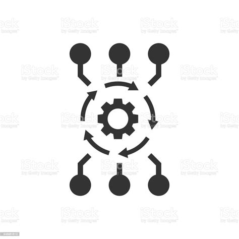 평면 스타일에 알고리즘 Api 소프트웨어 벡터 아이콘 비즈니스는 흰색 절연 배경에 화살표 일러스트와 함께 기어 알고리즘