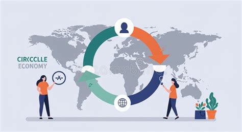 Illustration Depicting A Circular Economy Concept With A World Map In