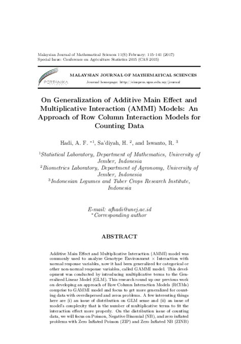 Pdf On Generalization Of Additive Main Effect And Multiplicative Interaction Ammi Models An