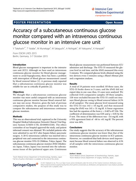 Pdf Accuracy Of A Subcutaneous Continuous Glucose Monitor Compared With An Intravenous