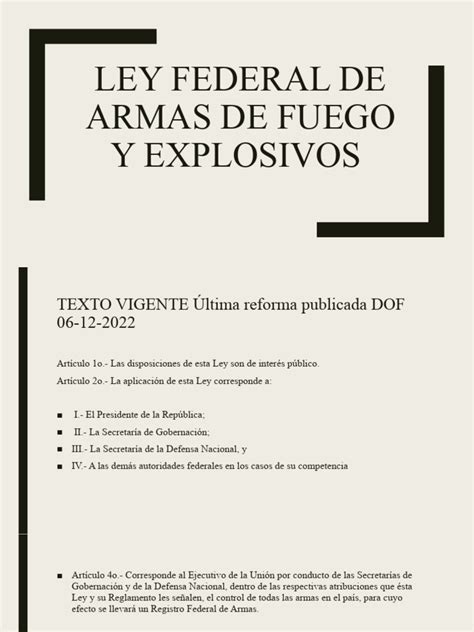 Ley Federal De Armas De Fuego Y Explosivos Presentiación 1 Pdf