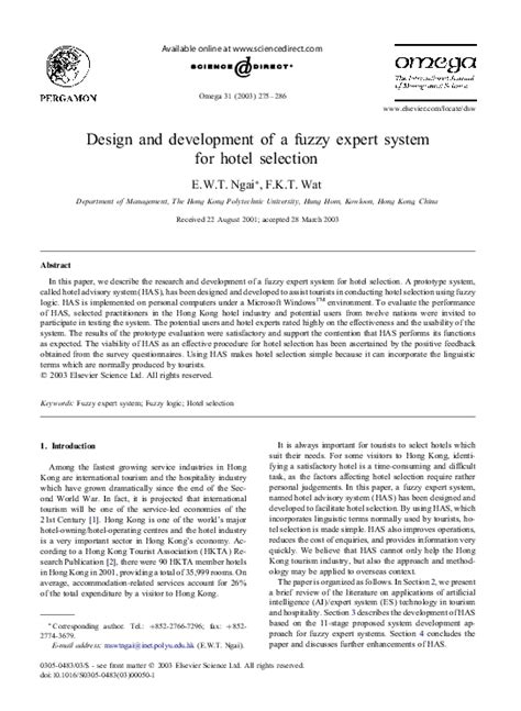 pdf design and development of a fuzzy expert system for hotel