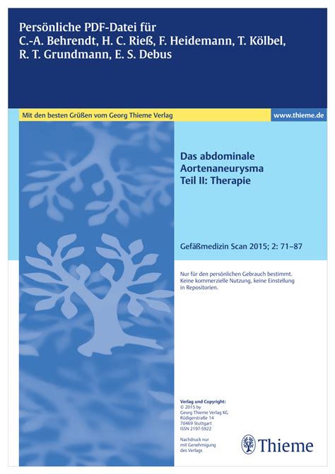 Pdf Das Abdominale Aortenaneurysma Teil 2 Therapie