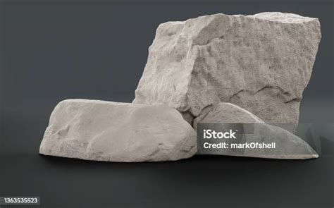 복사 공간 3d 렌더링이 있는 제품 디스플레이를 위한 평평한 회색 색상 배경의 단일 색상 흰색 바위 석회암에 대한 스톡 사진 및 기타 이미지 Istock