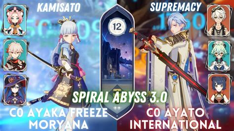 C0 Ayaka Freeze C0 Ayato International Spiral Abyss 3 0 Floor 12 9 YouTube