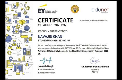 Navajis Khan On Linkedin Ey Edunet Next Data Internship Aicte