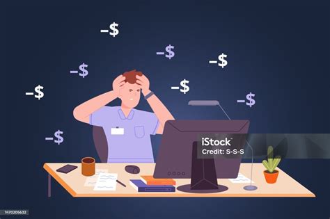 Paying Stress Sad Worker Financial Troubles Depressed Man At Work Desk