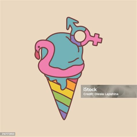 Lgbt 무지개 아이스크림 아이콘 와 트랜스젠더 프라이드 상징 와 낙서 스타일 고립 된 벡터 일러스트 레이 션 자부심 달 무지개 아이스크림 디자인 포스터 엽서 배너 및 배경